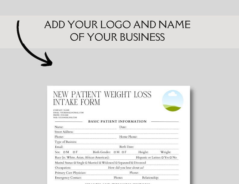 Editable New Patient Weight Loss Intake Form Template, Weight Loss ...
