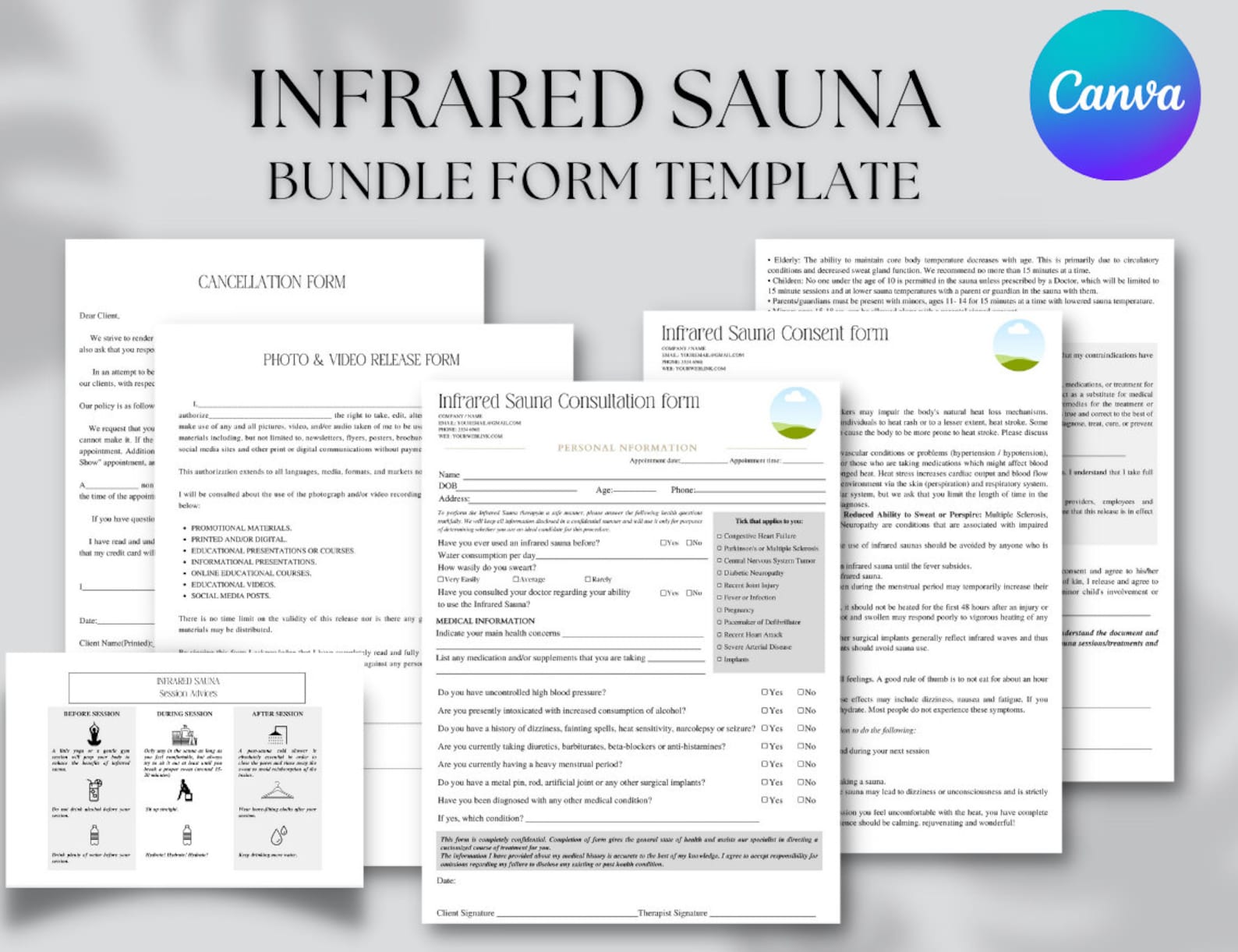 Editable and Printable Sauna Forms, Sauna Consultation Form, Client ...