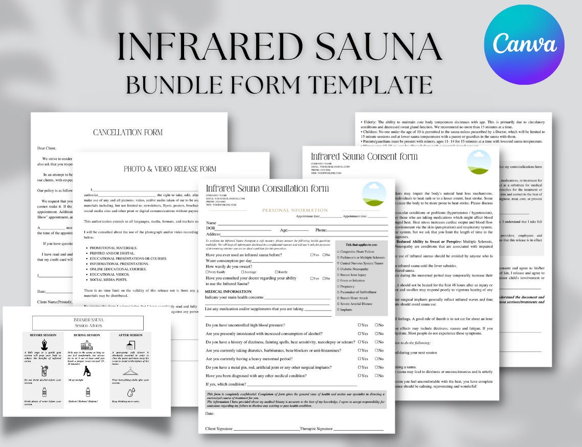 Editable and Printable Sauna Forms, Sauna Consultation Form, Client ...