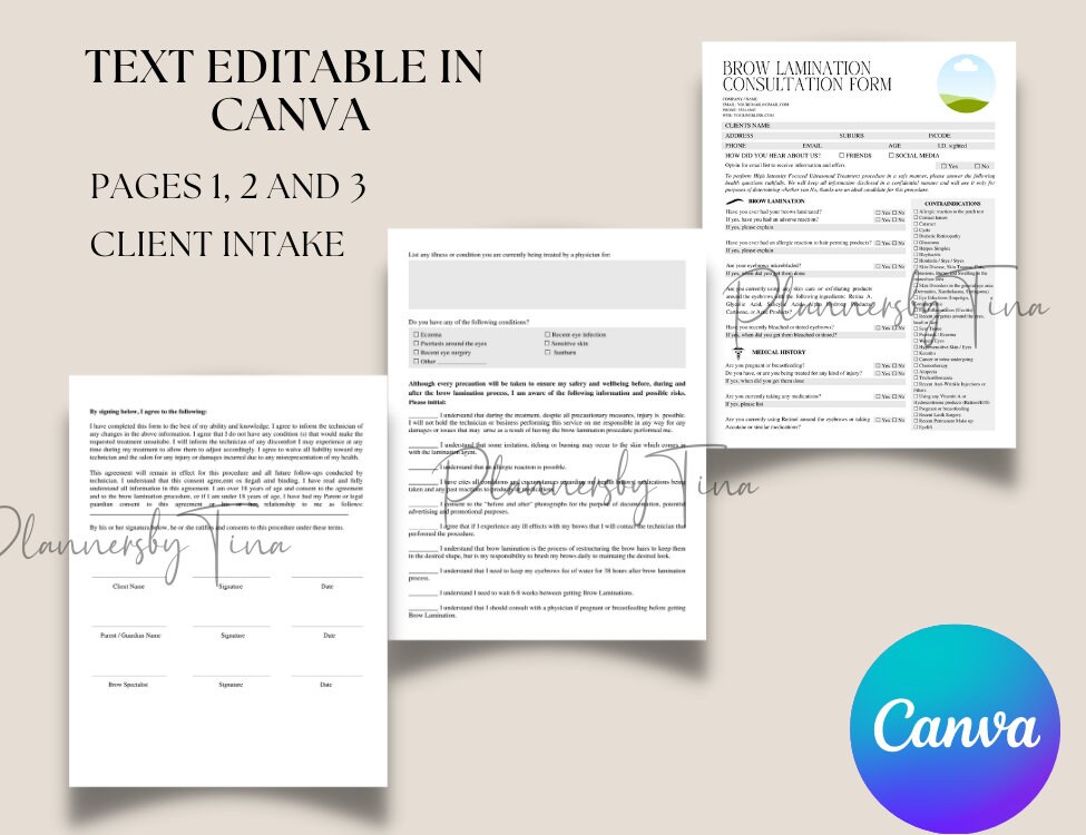 Editable Brow Lamination Template Bundle, Brow Lamination Care Cards ...