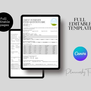 Editable Client Food Questionnaire Form Template, Weight Loss Business ...