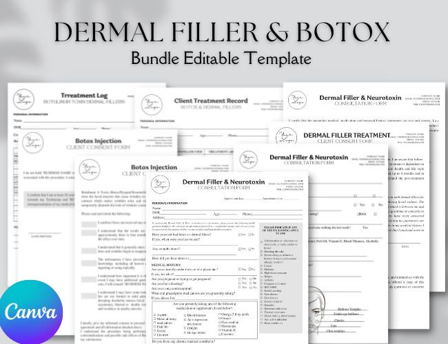 Editable Botulinum Toxin and Dermal Filler Bundle Forms, Botox Client ...