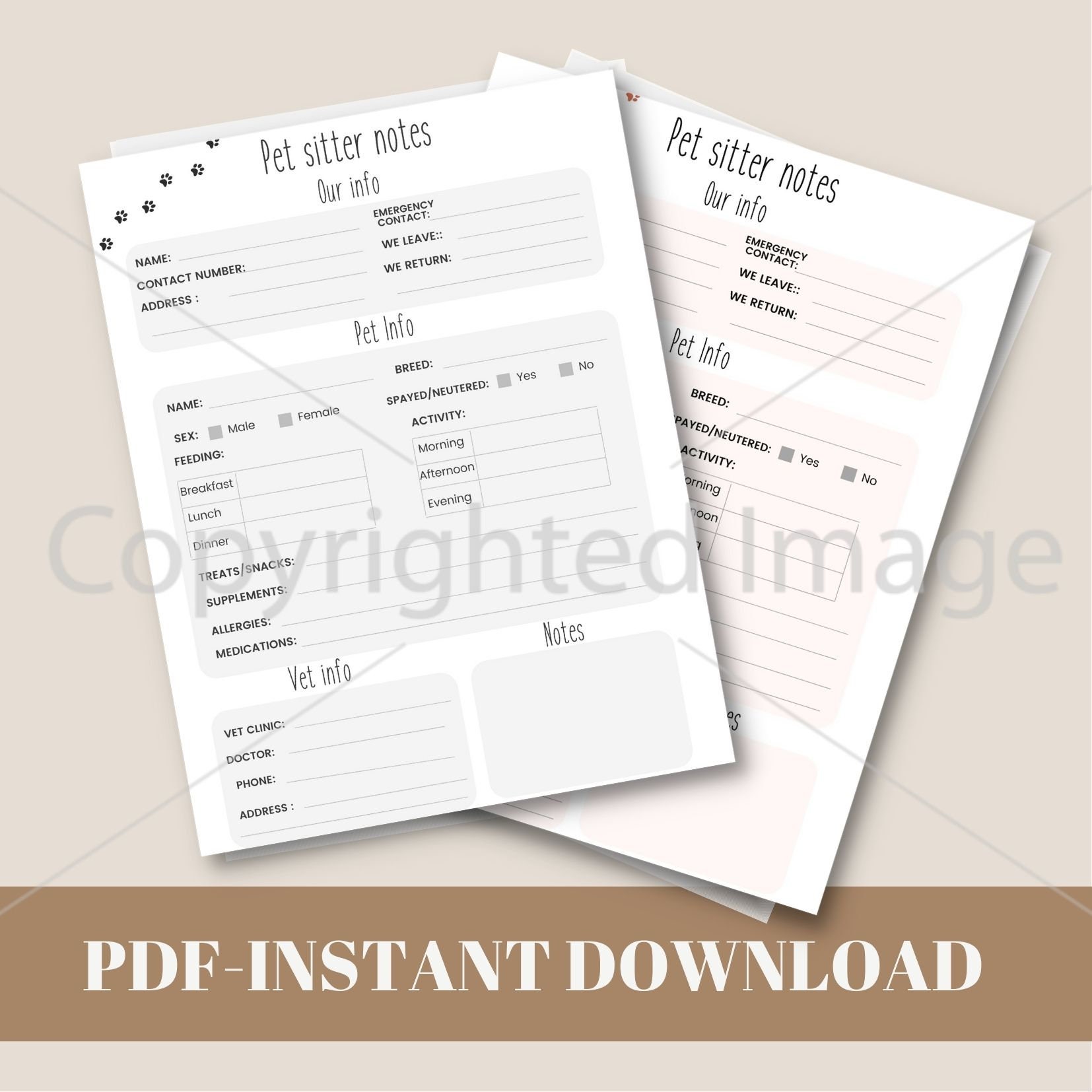 Pet Sitting Editable Form PDF, Pet Sitter Instructions Template , Pet ...
