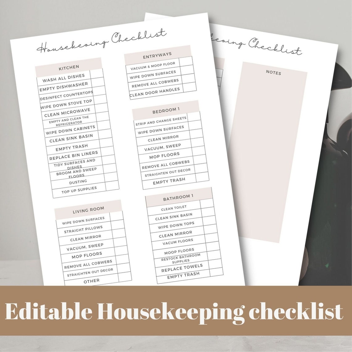 Fully Editable Housekeeping Checklist Digital Template, Printable and ...