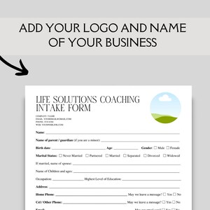 Editable and Printable Life Solutions Coaching Client Intake Form ...