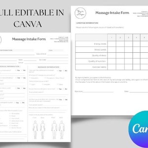 Editable and Printable Massage Therapist Client Forms, Massage Business ...