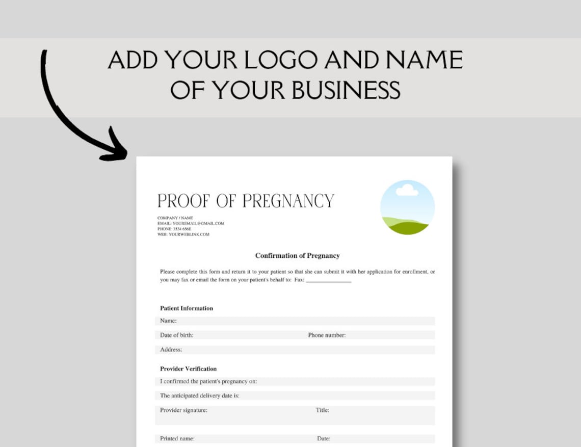 Editable and Printable Proof of Pregnancy Form Template, Pregnancy ...