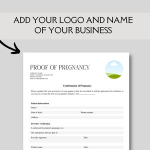 Editable and Printable Proof of Pregnancy Form Template, Pregnancy ...