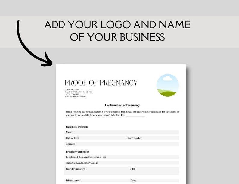 Editable and Printable Proof of Pregnancy Form Template, Pregnancy ...