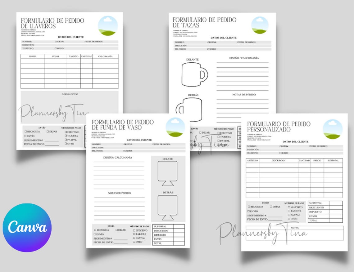 Editable and Printable Order Forms Bundle in Spanish, Tshirt, Tumbler ...