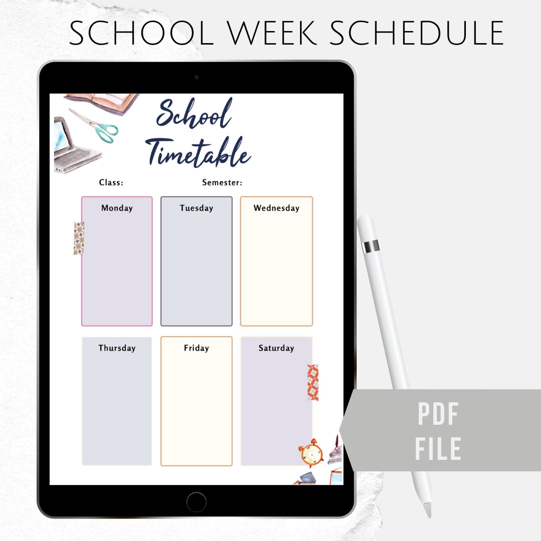 EDITABLE School Schedule Weekly Planner Pdf, School Timeline Instant ...