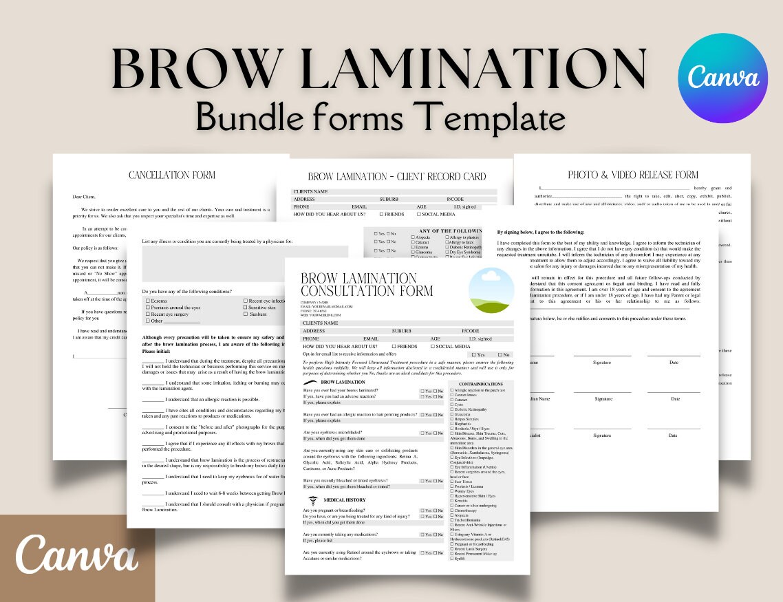 Editable Brow Lamination Template Bundle Brow Lamination Care - Etsy
