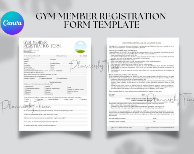 Editable and Printable Gym Member Registration Form Form, New Gym ...