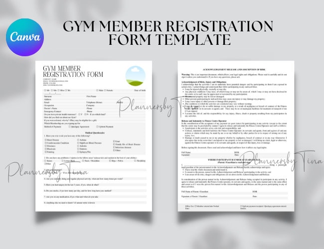 Editable and Printable Gym Member Registration Form Form, New Gym ...