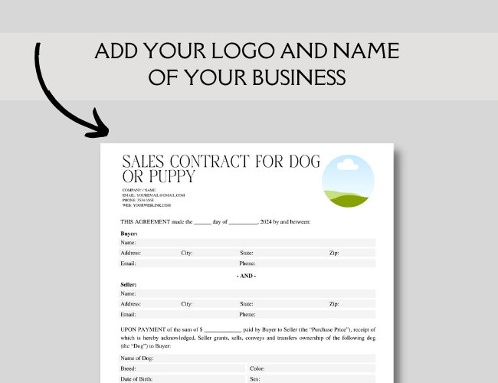 Editable Puppy Sales Contract Template, Dog or Puppy Sale Contract ...