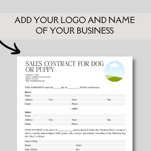 Editable Puppy Sales Contract Template, Dog or Puppy Sale Contract ...