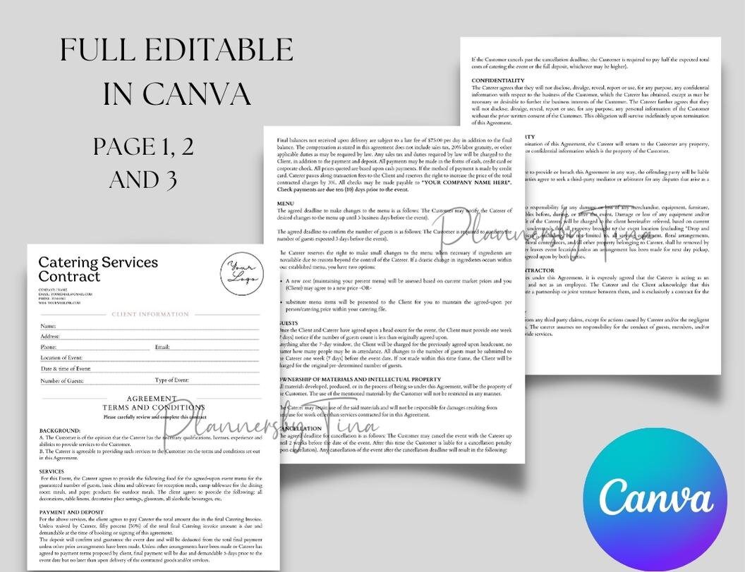 Editable Catering Services Contract Agreement, Printable Event Catering ...