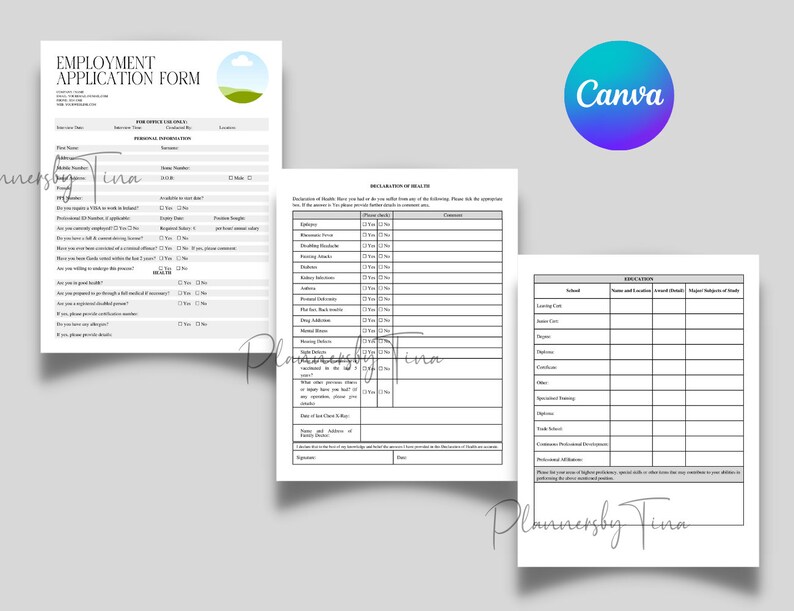 Editable and Printable Employment Application Form Template, Job ...