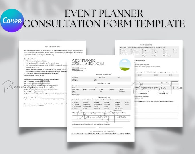 Editable and Printable Event Planner Consultation Form Template, Event ...
