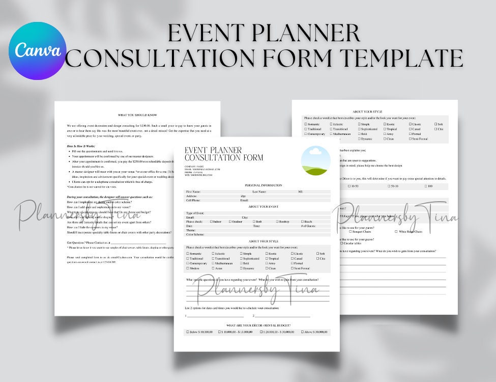 Editable and Printable Event Planner Consultation Form Template, Event ...