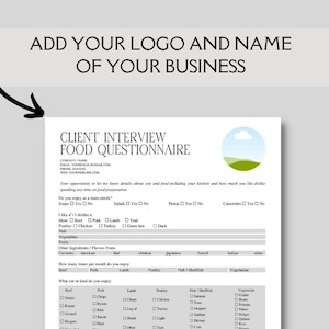 Editable Client Food Questionnaire Form Template, Weight Loss Business ...