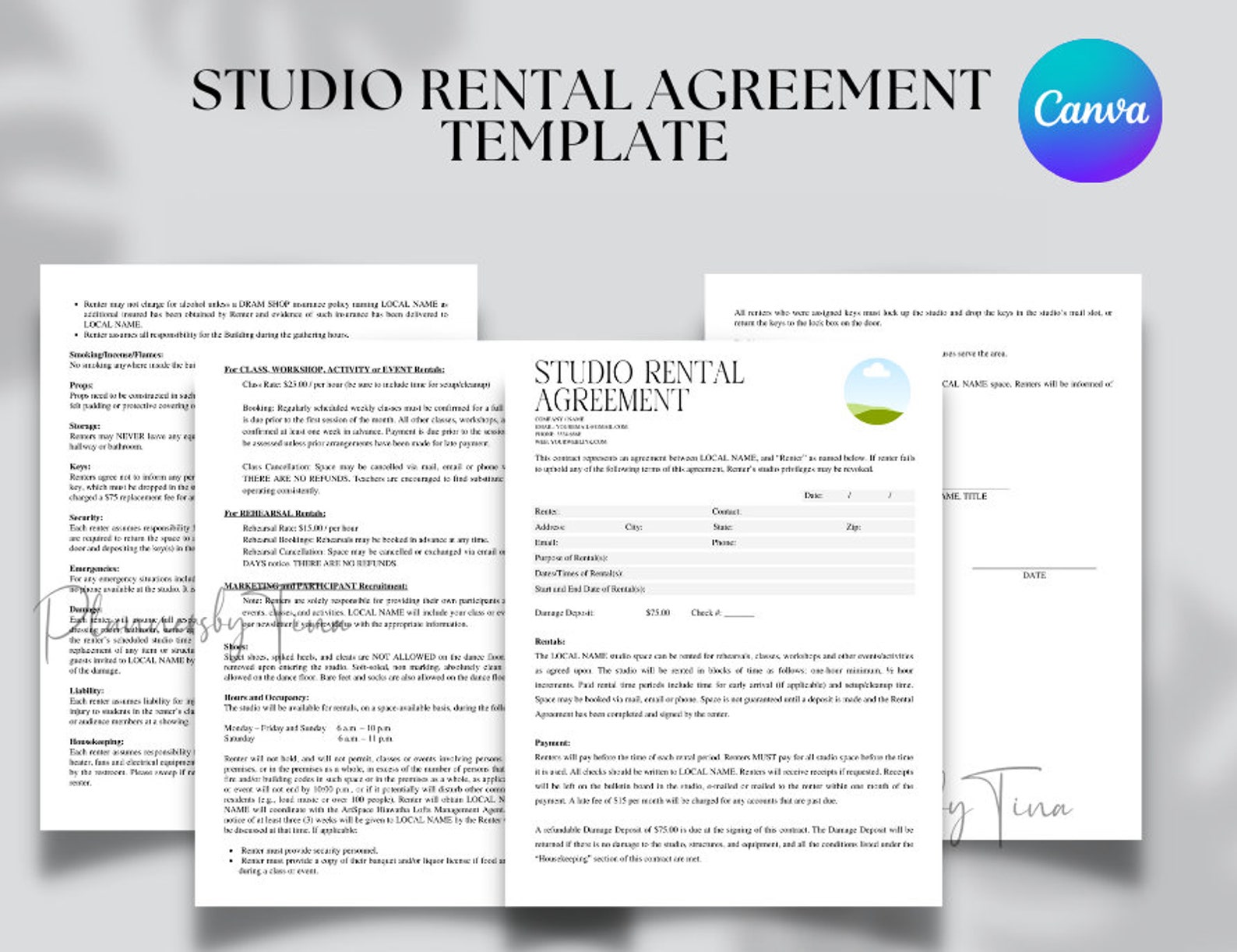 Editable and Printable Studio Rental Agreement Contract Template ...