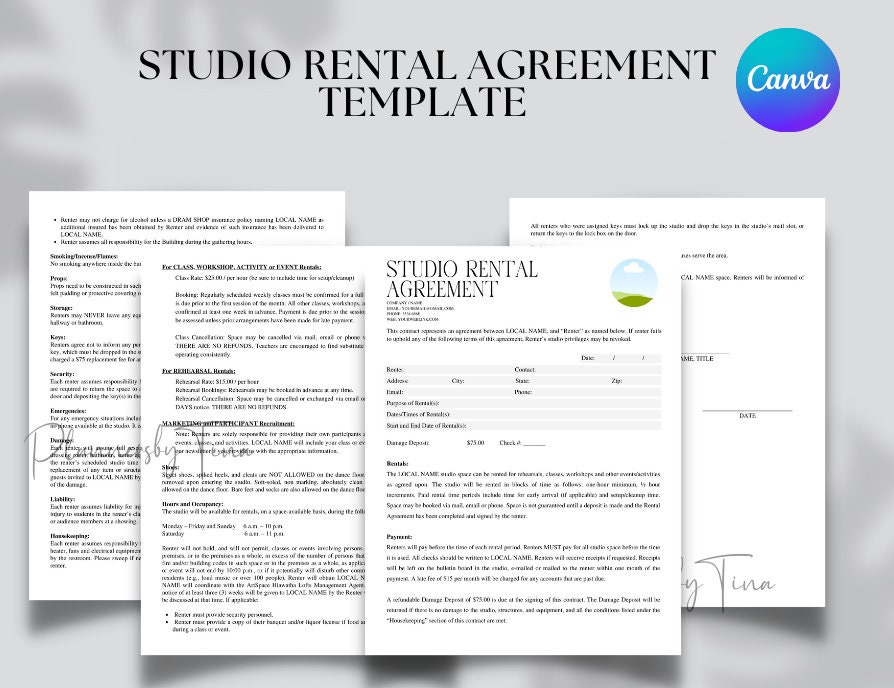 Editable and Printable Studio Rental Agreement Contract Template ...