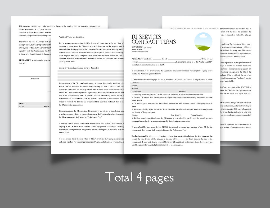 Editable and Printable Dj Services Contract Agreement Form, DJ Services ...