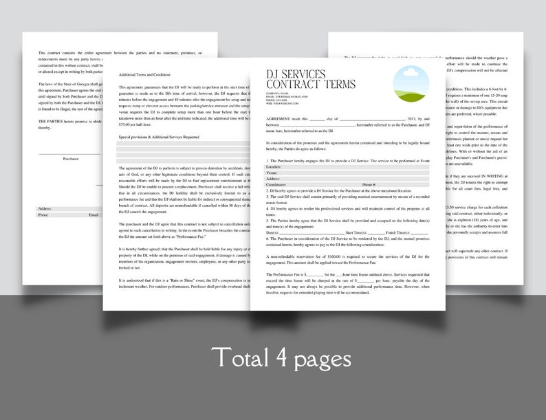 Editable and Printable Dj Services Contract Agreement Form, DJ Services ...