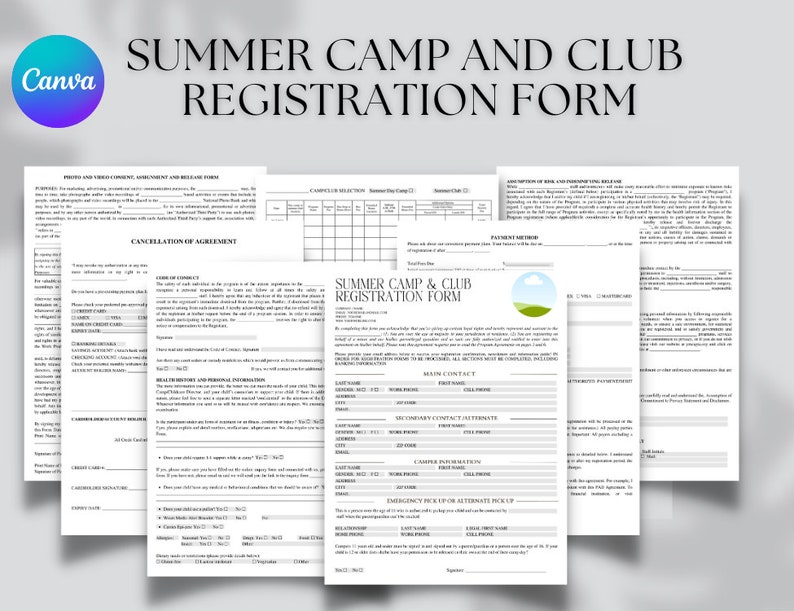 Editable and Printable Summer Camp Registration Form Template, Canva ...