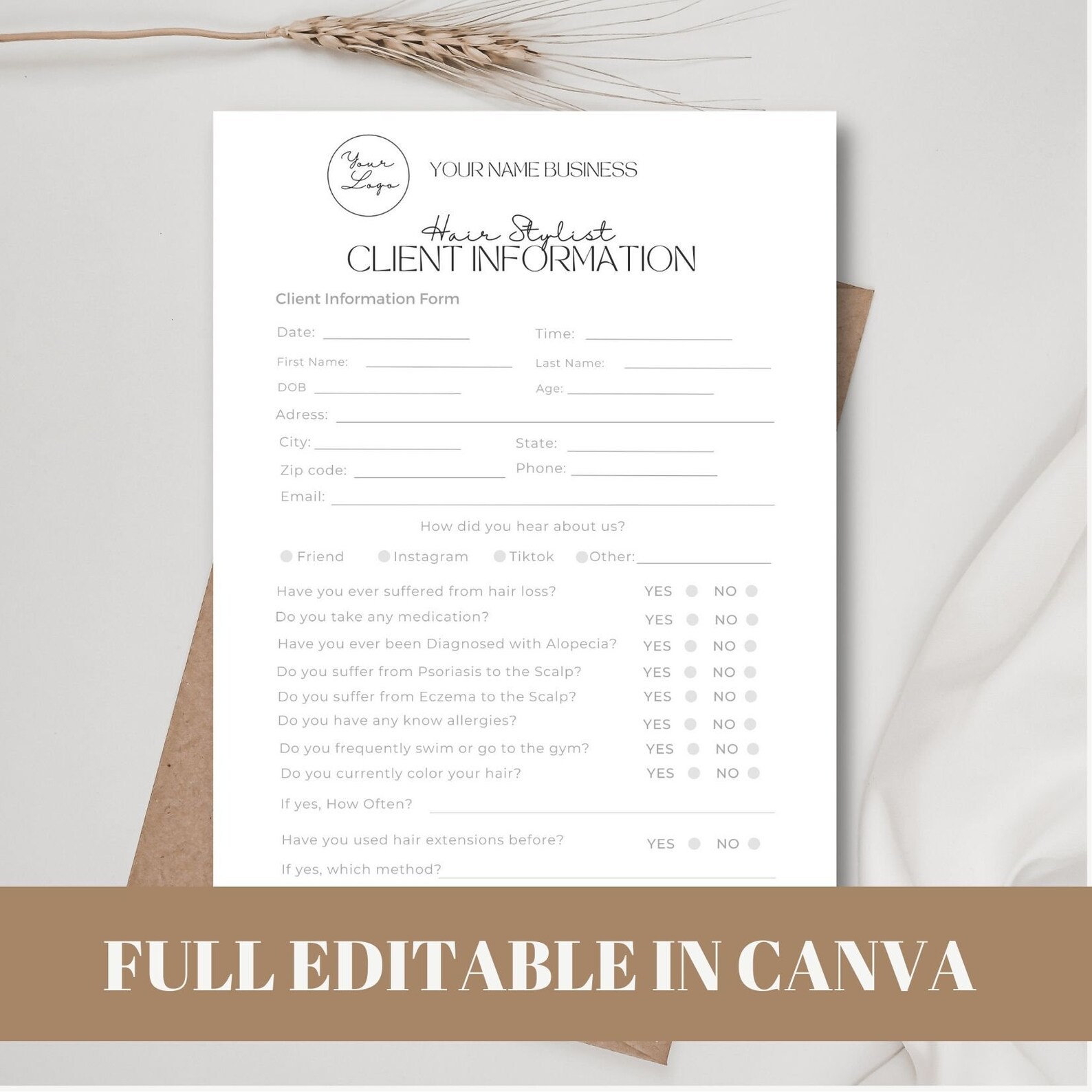 Editable and Printable Hair Stylist Client Template Form, Stylist Forms ...