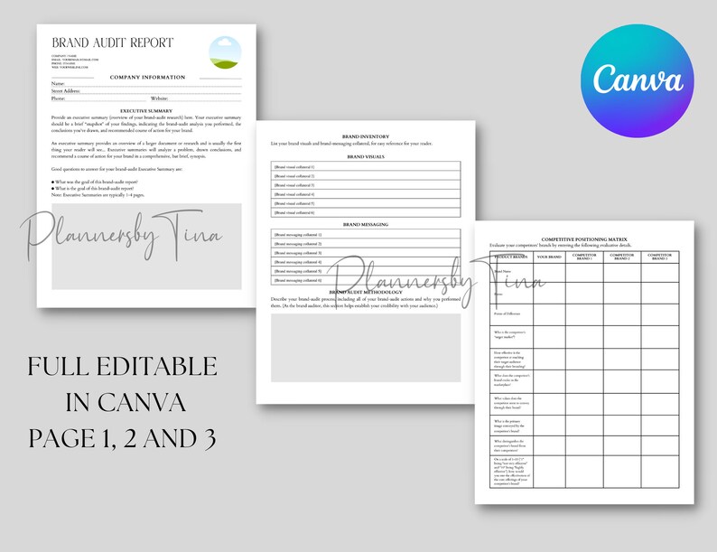Editable and Printable Brand Audit Report Bundle Form Template, Brand ...