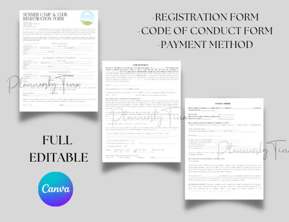 Editable and Printable Summer Camp Registration Form Template, Canva ...