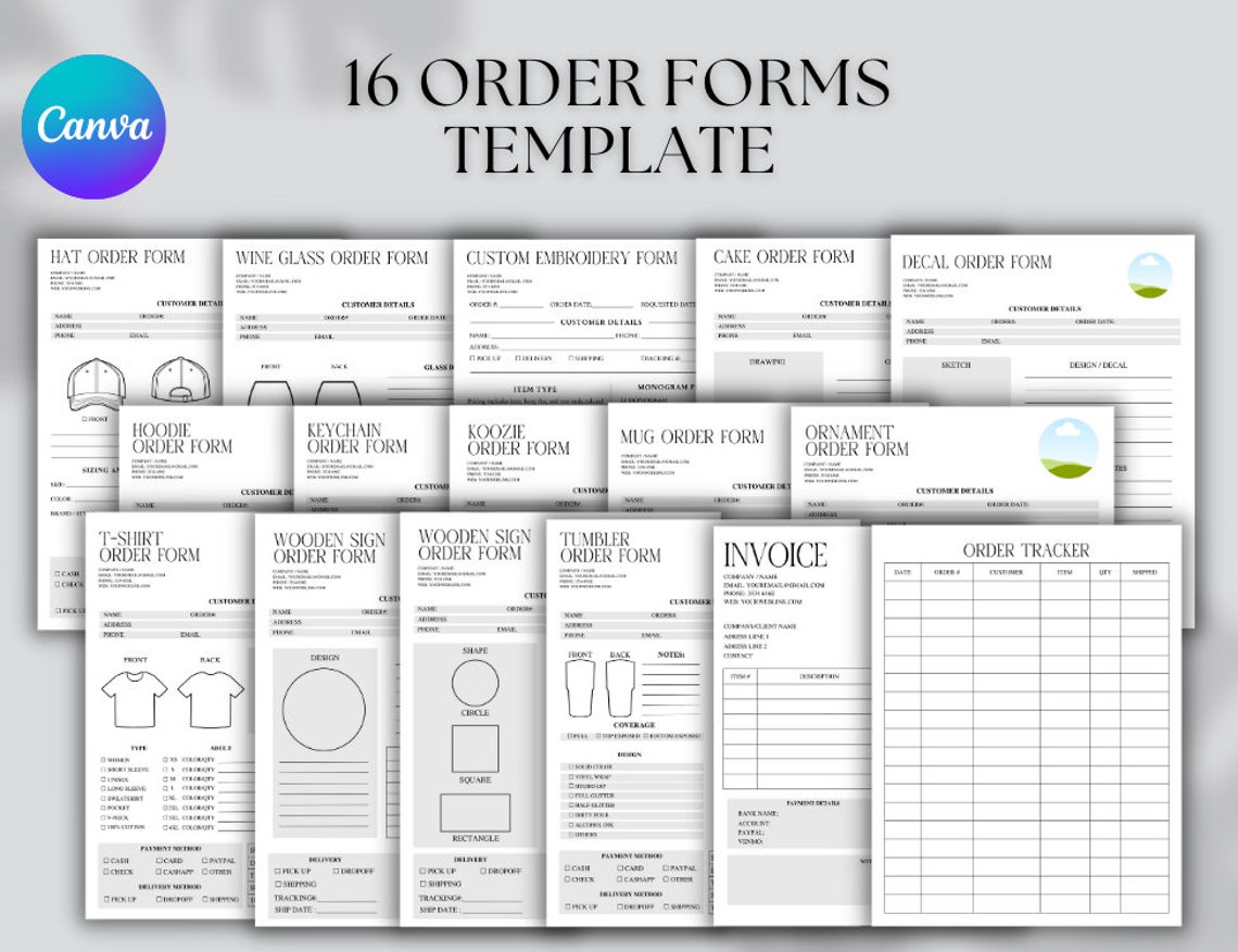 Editable and Printable Order Forms Bundle, Tshirt, Tumbler, Invoice ...