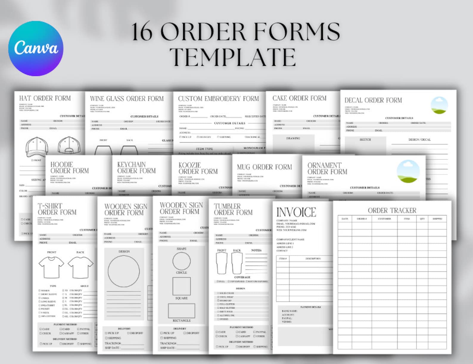 Editable and Printable Order Forms Bundle, Tshirt, Tumbler, Invoice ...