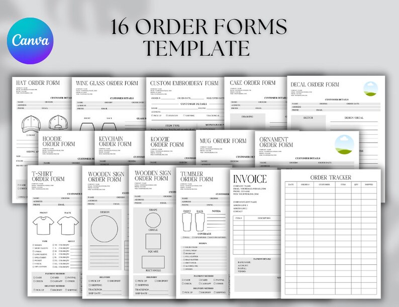Editable and Printable Order Forms Bundle, Tshirt, Tumbler, Invoice ...
