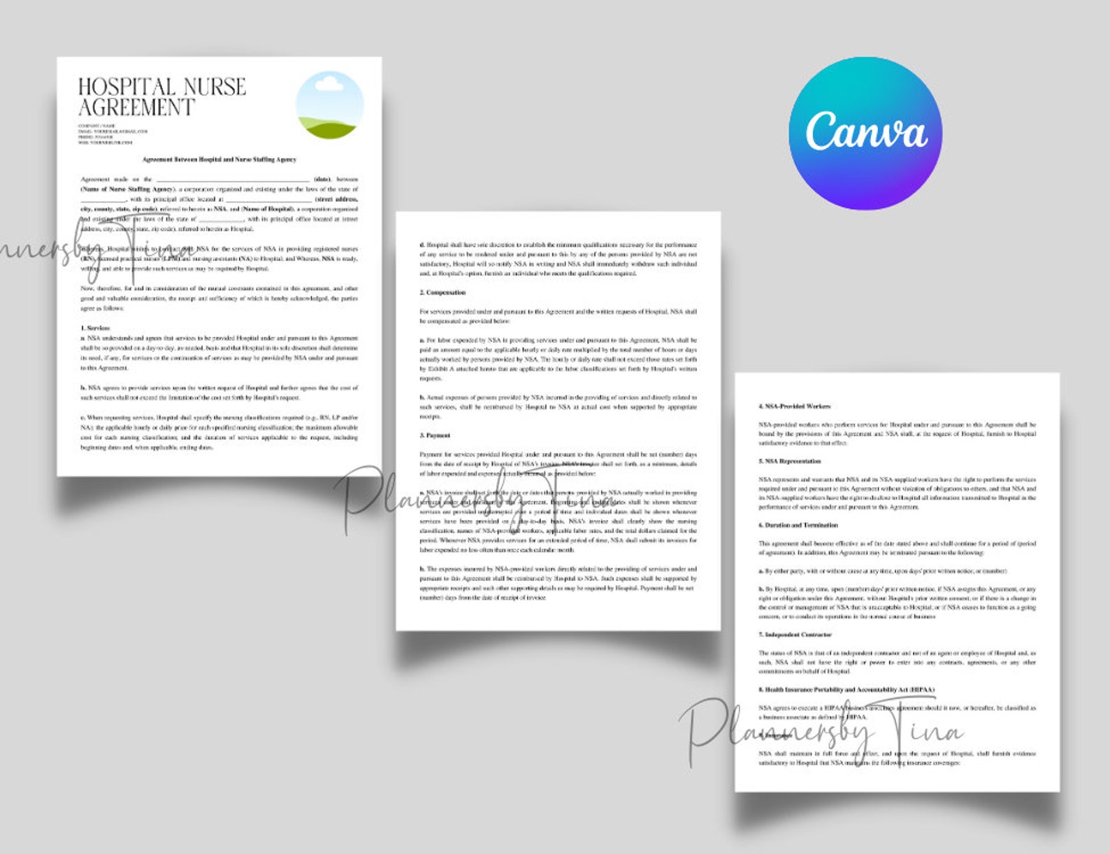 Editable and Printable Hospital Nurse Agreement Template, Nursing Staff ...