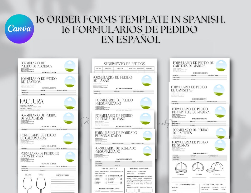 Editable and Printable Order Forms Bundle in Spanish, Tshirt, Tumbler ...