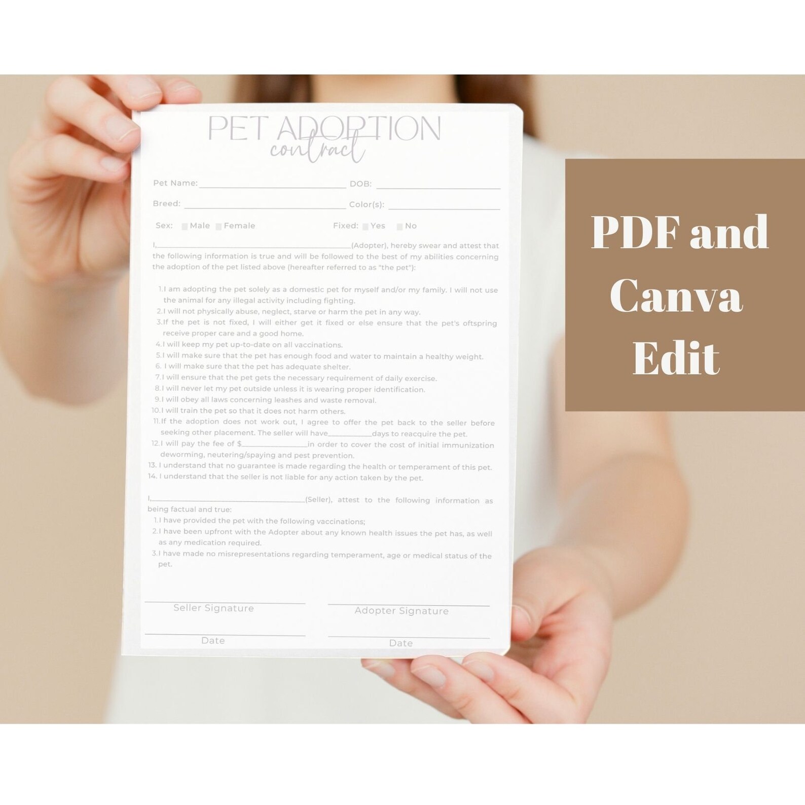 Editable and Printable Pet Adoption Contract, Instant Download Puppy ...