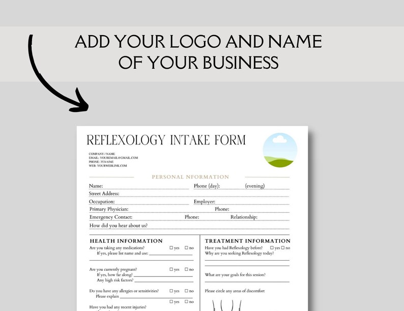 Editable and Printable Reflexology Client Form Template, Reflexology ...