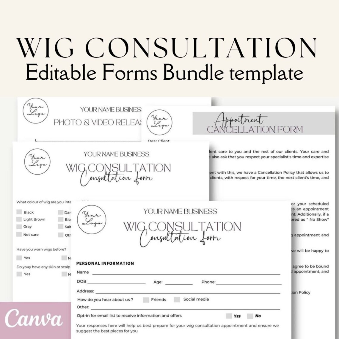 Editable and Printable Wig Consultation Form Template, Wigs Client Form ...