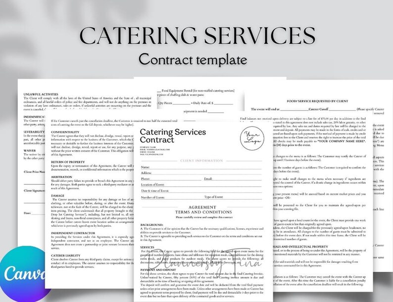 Editable Catering Services Contract Agreement, Printable Event Catering ...