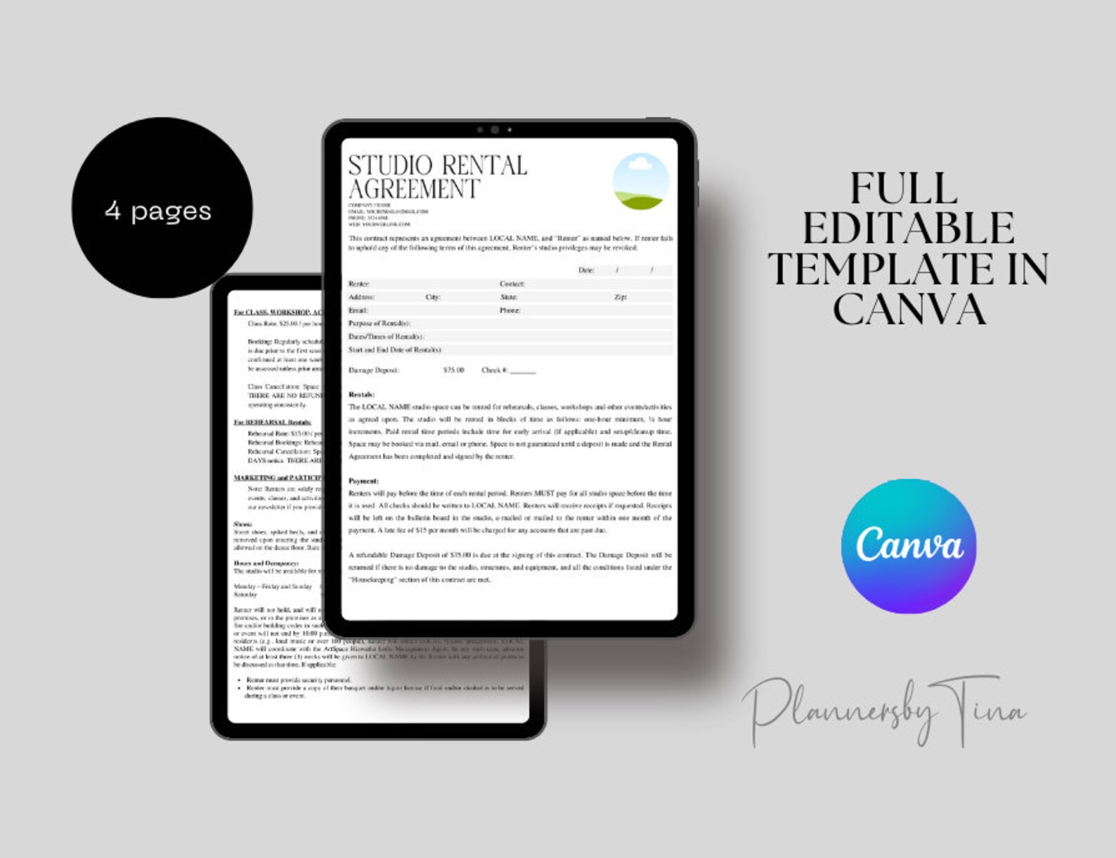 Editable and Printable Studio Rental Agreement Contract Template ...
