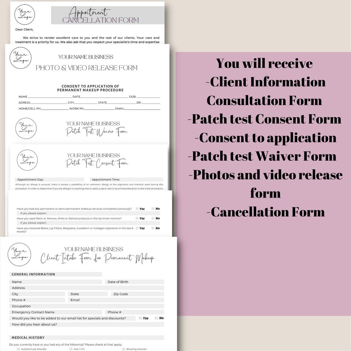Editable and Printable PMU Consent Form, Permanent Makeup Consent Forms ...