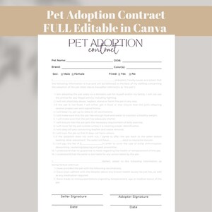 Editable and Printable Pet Adoption Contract Instant Download - Etsy