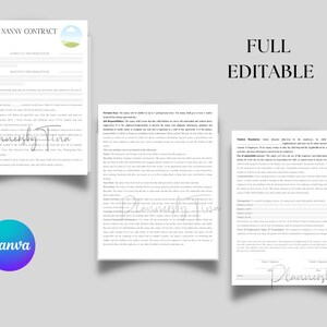 Editable and Printable Nanny Business Form Bundle Template, Nanny ...