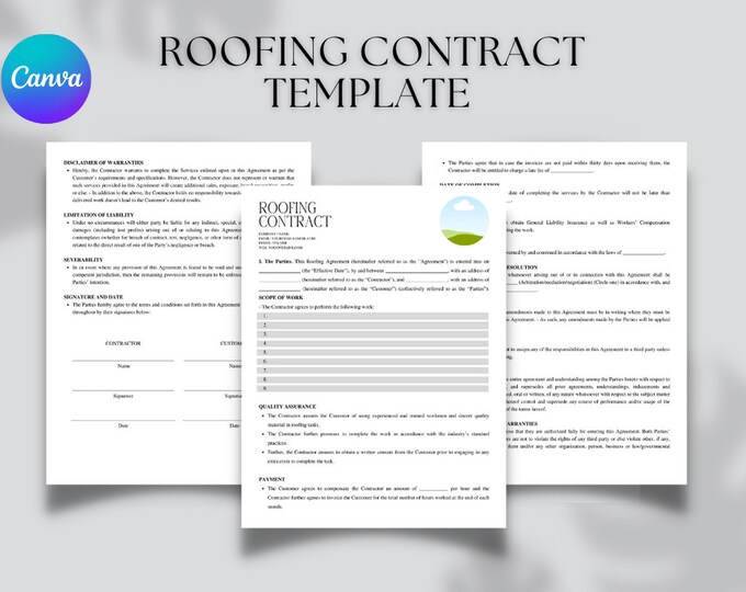 Editable and Printable Roofing Contract Agreement Template ...