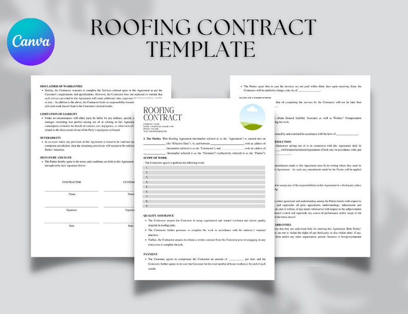 Editable and Printable Roofing Contract Agreement Template ...