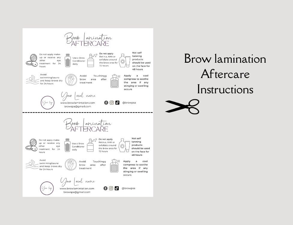 Editable Brow Lamination Template Bundle, Brow Lamination Care Cards ...