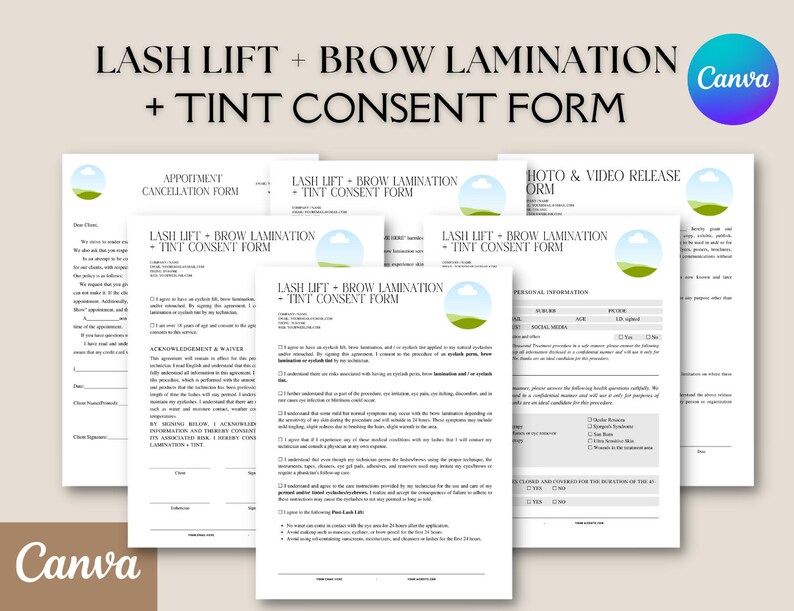 Editable Brow Lamination + Lash Lift + Tint Form Bundle Template ...